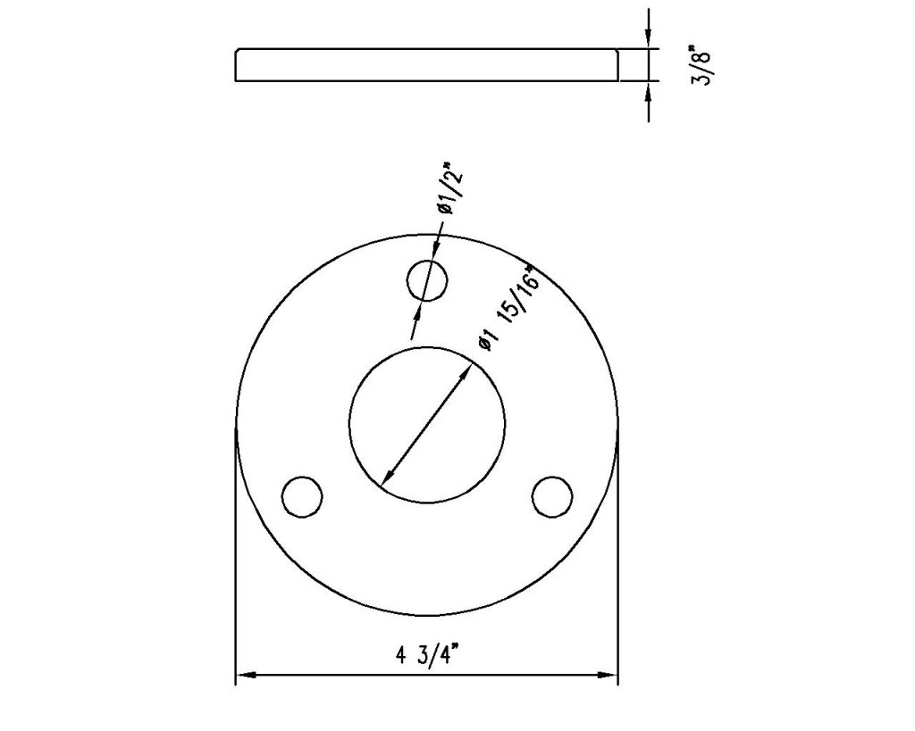 S.S. Base Plate for 1.90″ Dia. Pipe Post; 4 3/4″ wide x 3/8″ thick; SS ...
